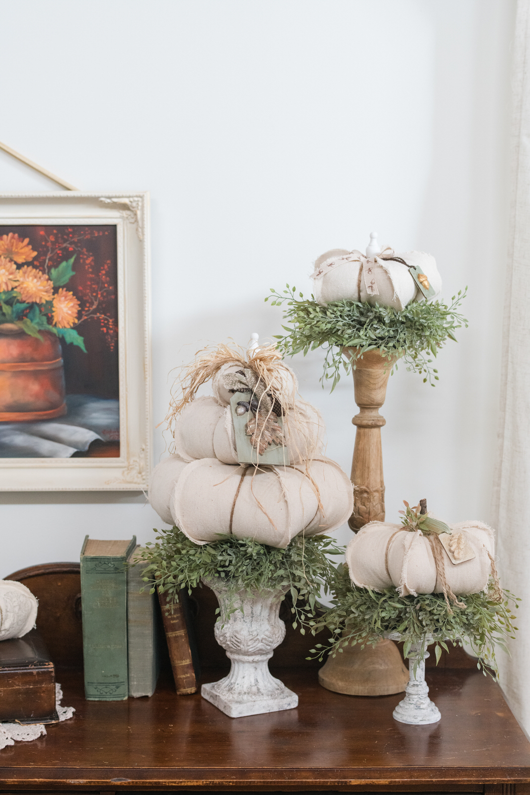 DIY Topiary Pumpkins out of Drop Cloth - At Home With Chic & Grace